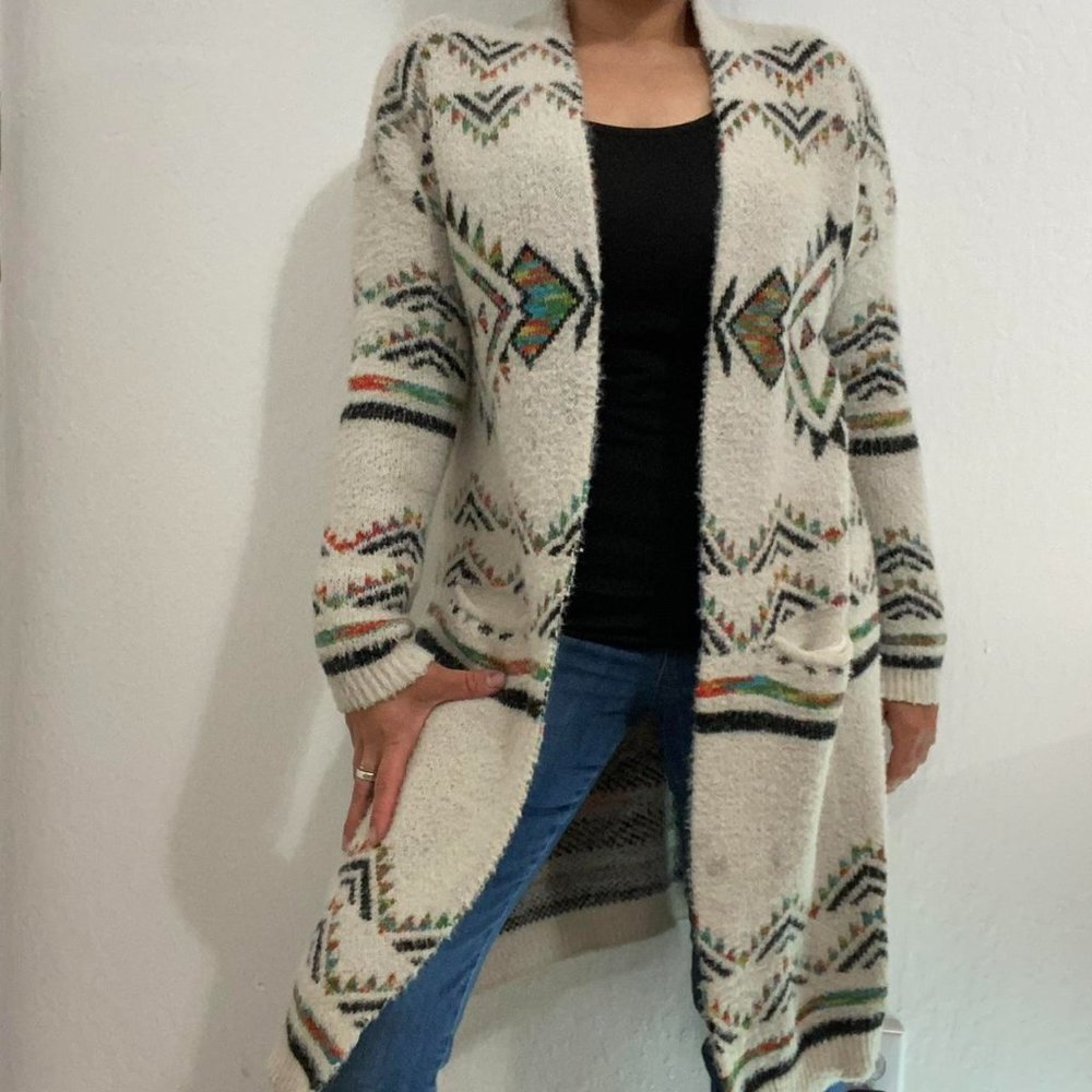 Mm By My Michelle Fuzzy Aztec Tribal Cardigan Sweater… - Gem